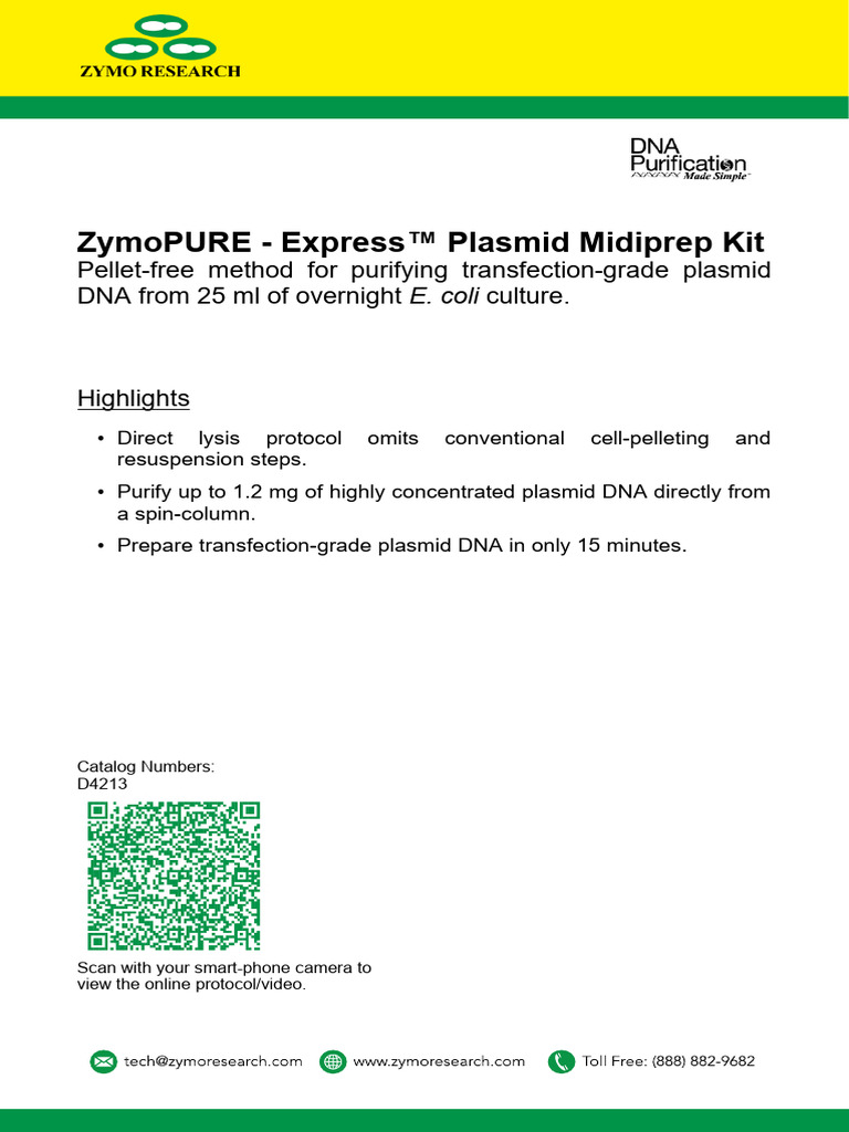 d4213 Zymopure Express Midiprep | PDF | Life Sciences | Scientific ...