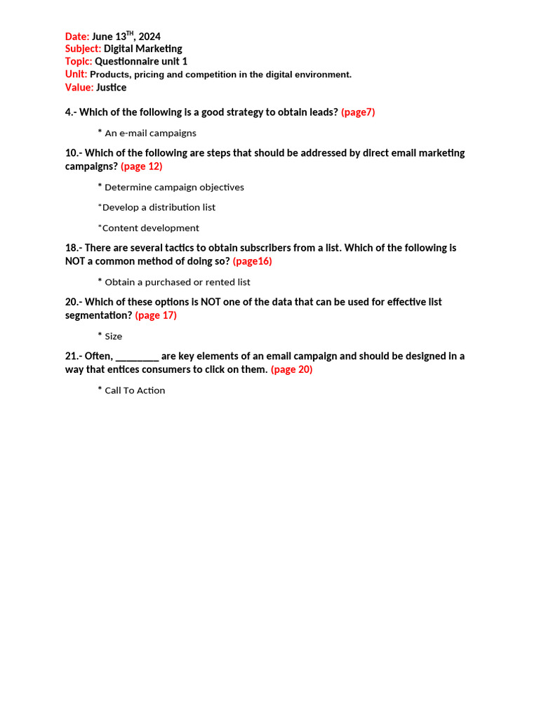 Digital Marketing Questionnaire Insights | PDF
