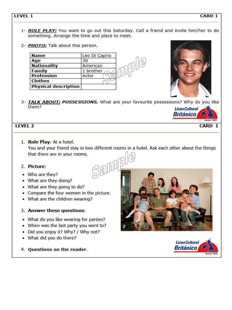 05-Samples Oral Cards Levels 10 | PDF