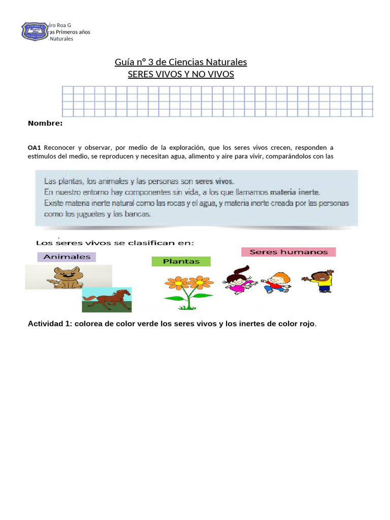 Actividades sobre Seres Vivos y No Vivos | PDF