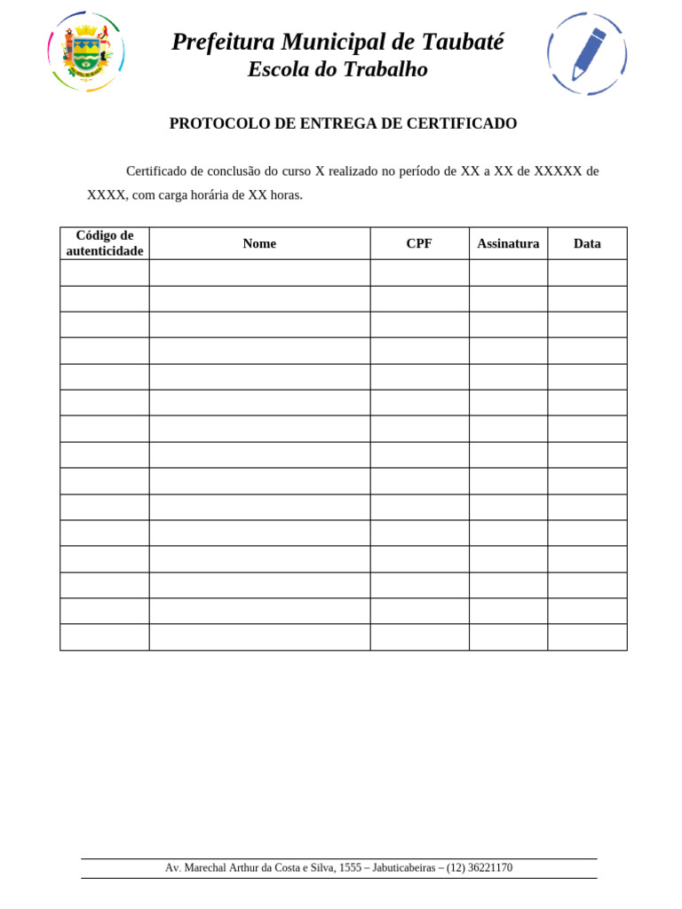 MODELO - Protocolo de Entrega de Certificado | PDF