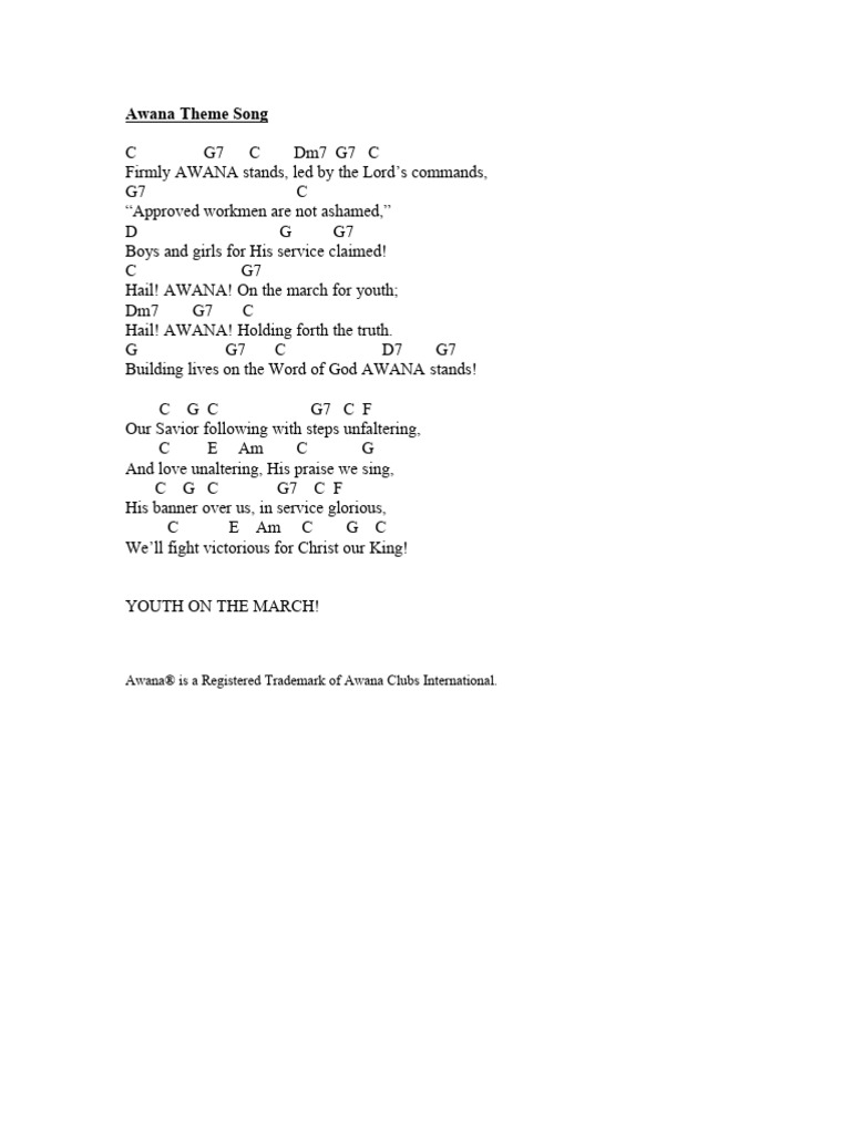 Awana Theme Song Lyrics | PDF