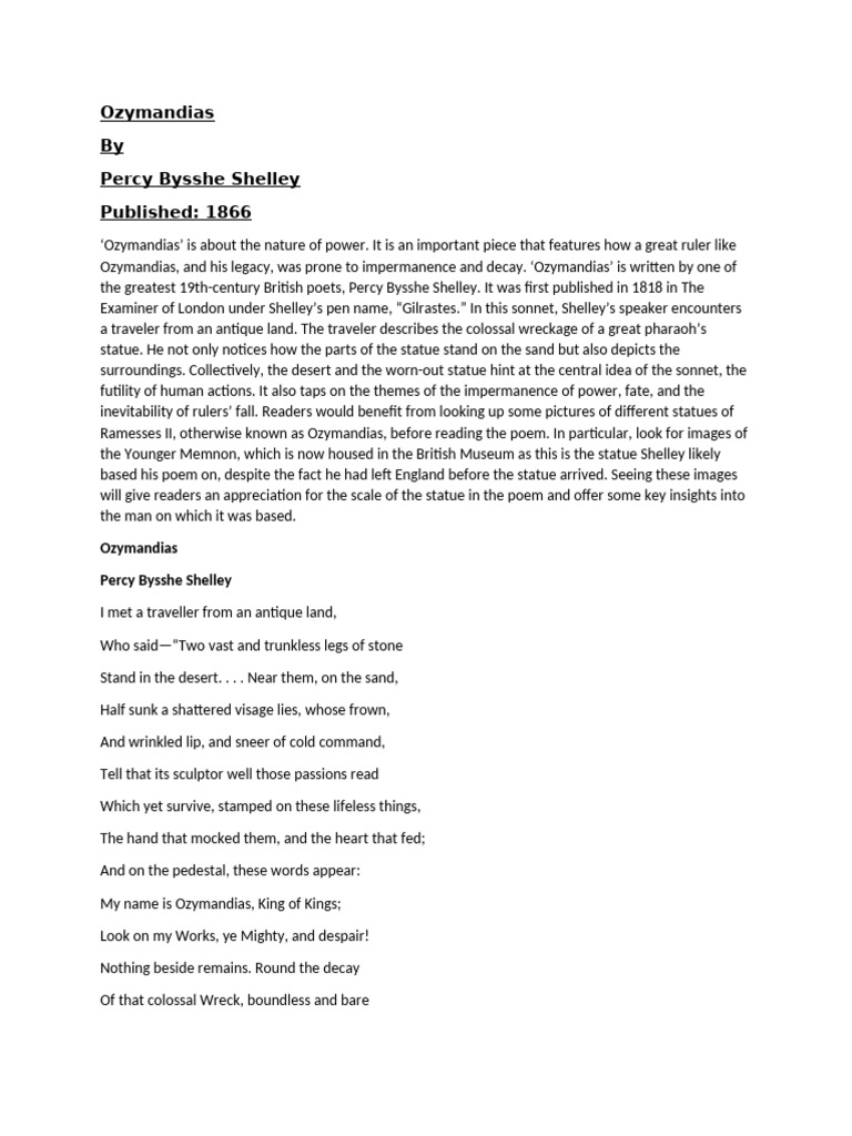 Ozymandias: Power and Impermanence | PDF | Poetry | Stanzaic Form