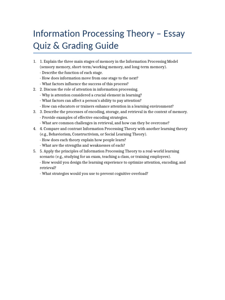 Information Processing Theory Essay Quiz | PDF | Memory | Recall (Memory)