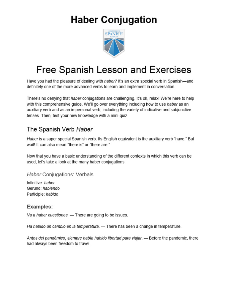 Blog Asset - Haber Conjugation PDF 1 | PDF | Grammatical Tense ...