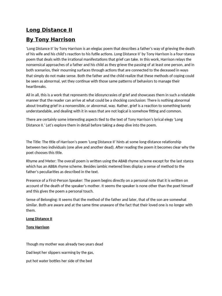 Tony Harrison ''Long Distance II | PDF | Poetry | Grief