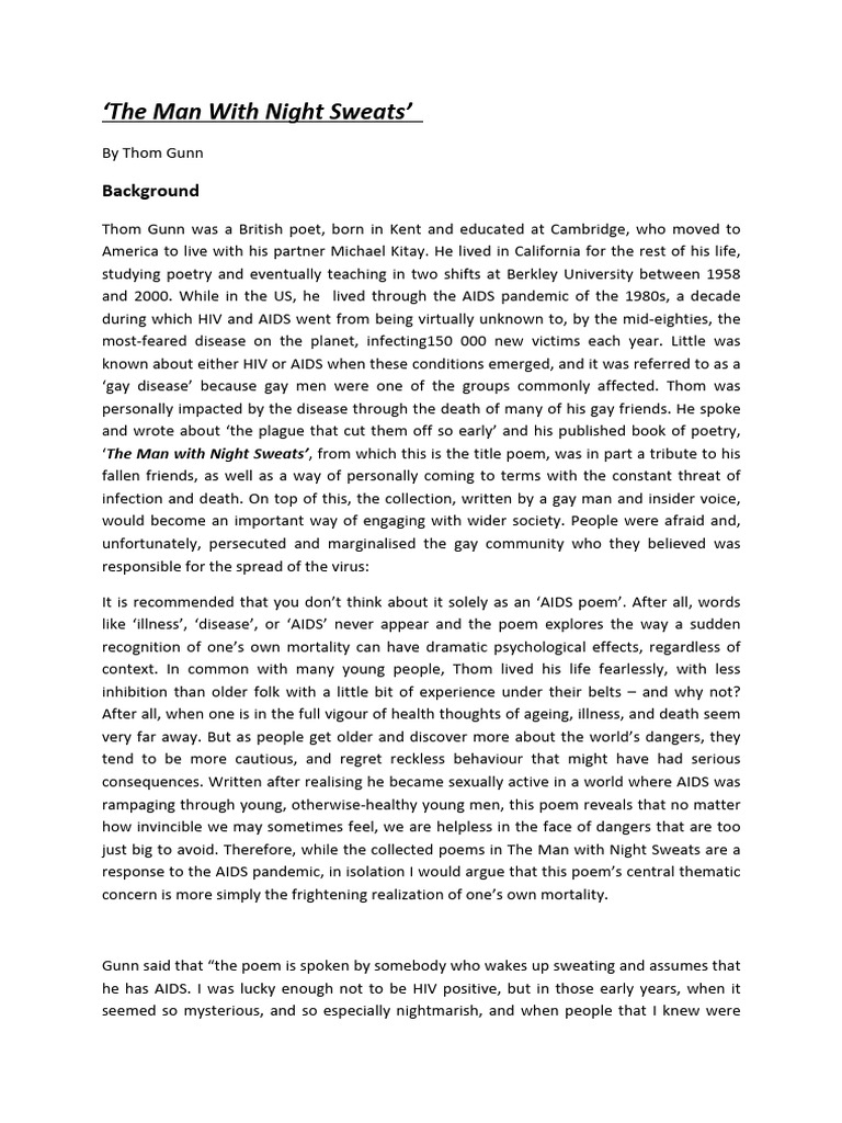 The man with night sweats background | PDF | Hiv/Aids | Pandemic