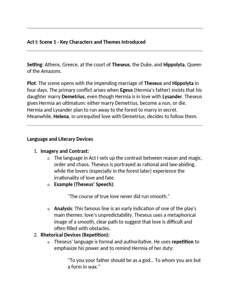 A Midsummers Night Dream Act I | PDF | A Midsummer Night's Dream