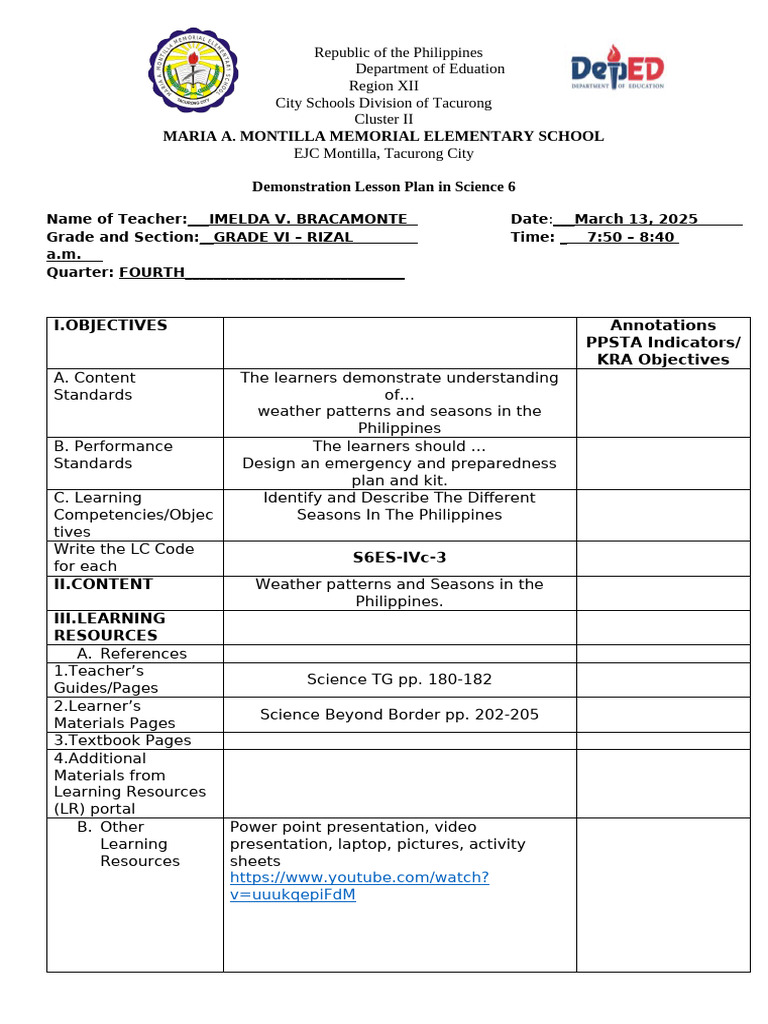 COT-SCIENCE 6-Q4-Season-2022-2023-June 8, 2023 | PDF | Learning | Nonverbal Communication