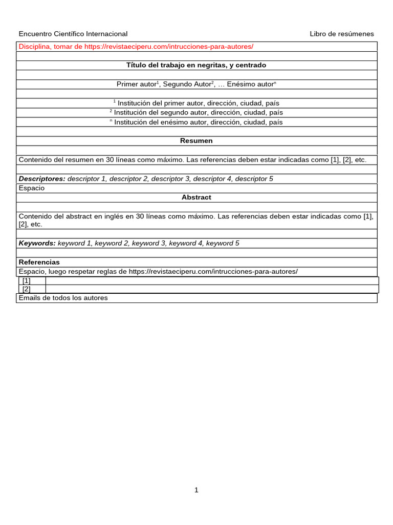 Plantilla Del Libro de Resumenes Del Eci | PDF