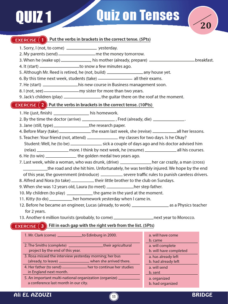 Lesson Quiz Exercises 1 Tenses2bac | PDF