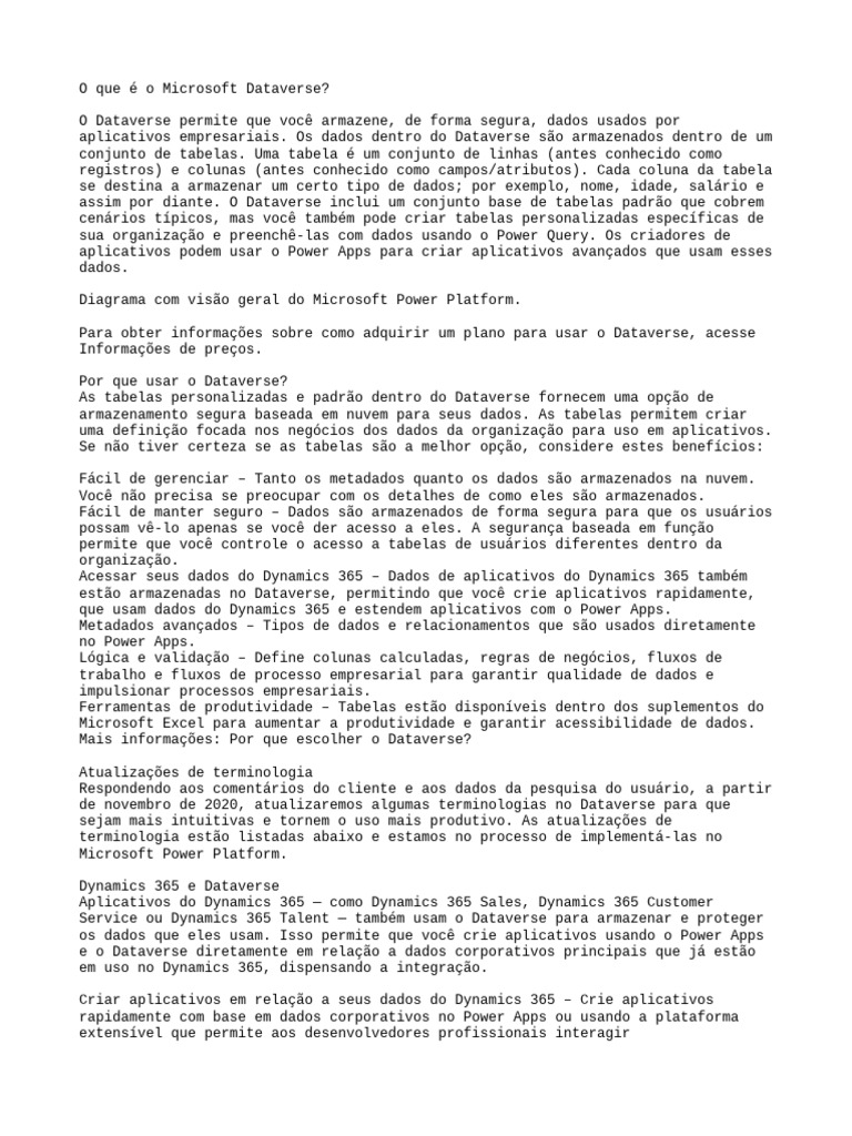 O Que É o Microsoft Dataverse | PDF | Aplicativo para celular | Dados