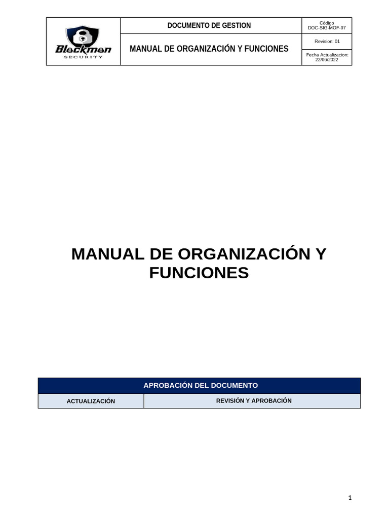 Manual de Organizacion y Funciones DOC-SIG-MOF-07 | PDF | Seguridad y salud ocupacional ...