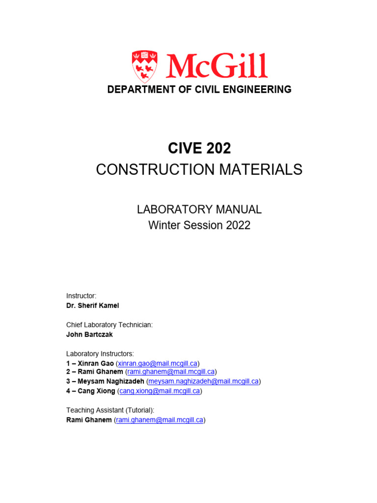 CIVE 202 Construction Materials Lab Manual | PDF | Strength Of ...