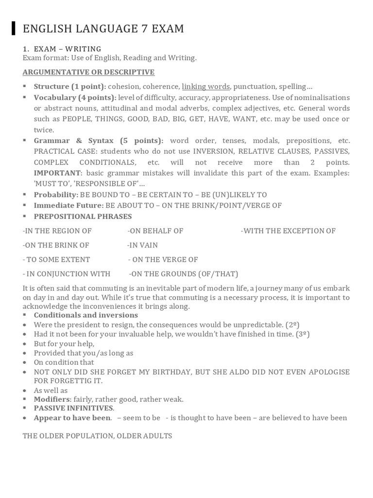 English Language Exam Writing Guide | PDF | English Language | Language ...