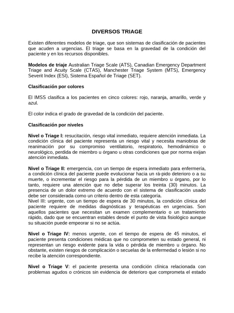 Modelos de Triage en Urgencias Médicas | PDF | Enfermedades y ...