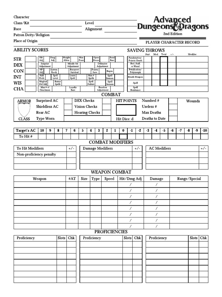 2nd Edition Character Sheet | PDF | Gaming | Fantasy Role Playing Games