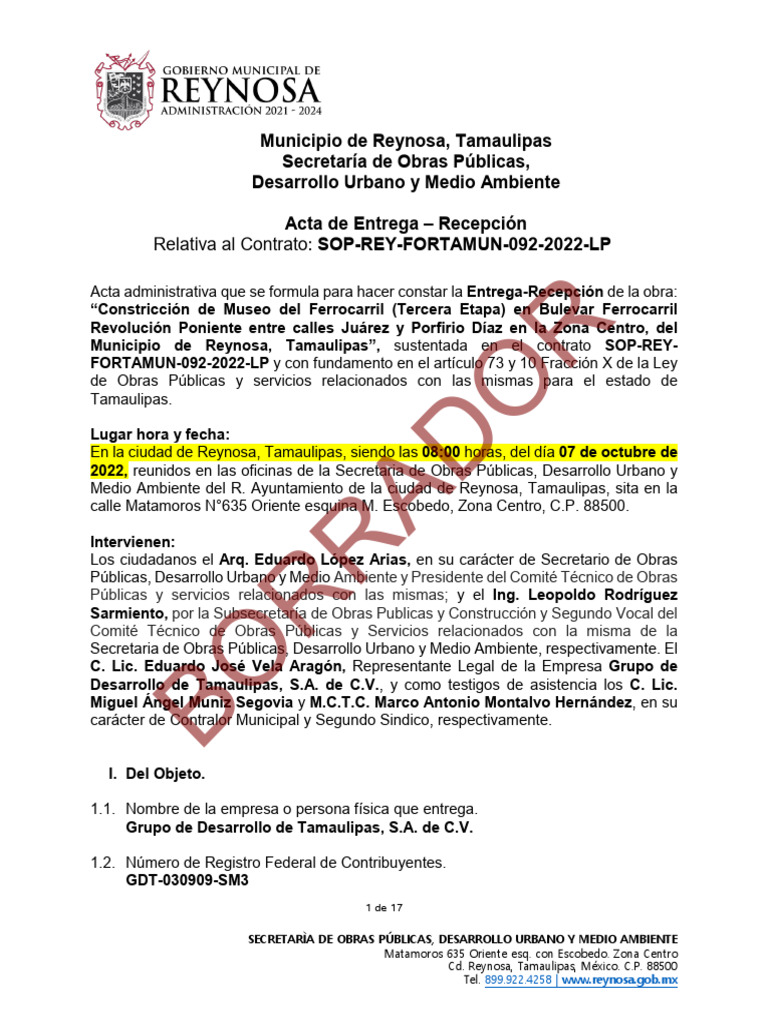 Acta de Entrega 092 | PDF | Electromagnetismo | Electricidad