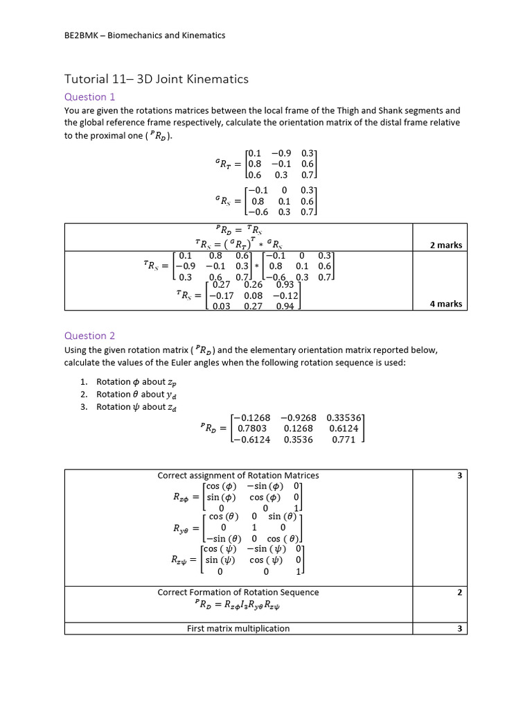 T11 - 3D Joint Kinematics Solutions | PDF | Geometry | Algebra