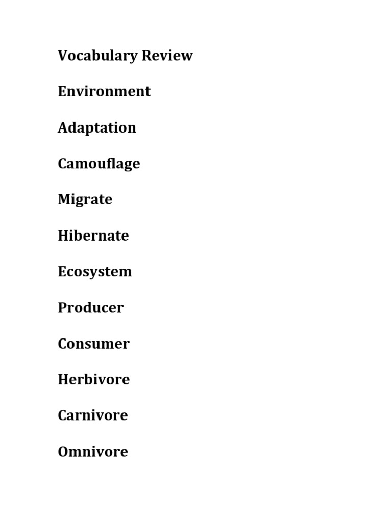 Vocabulary Review: Ecosystem Terms | PDF | Zoology | Biological ...