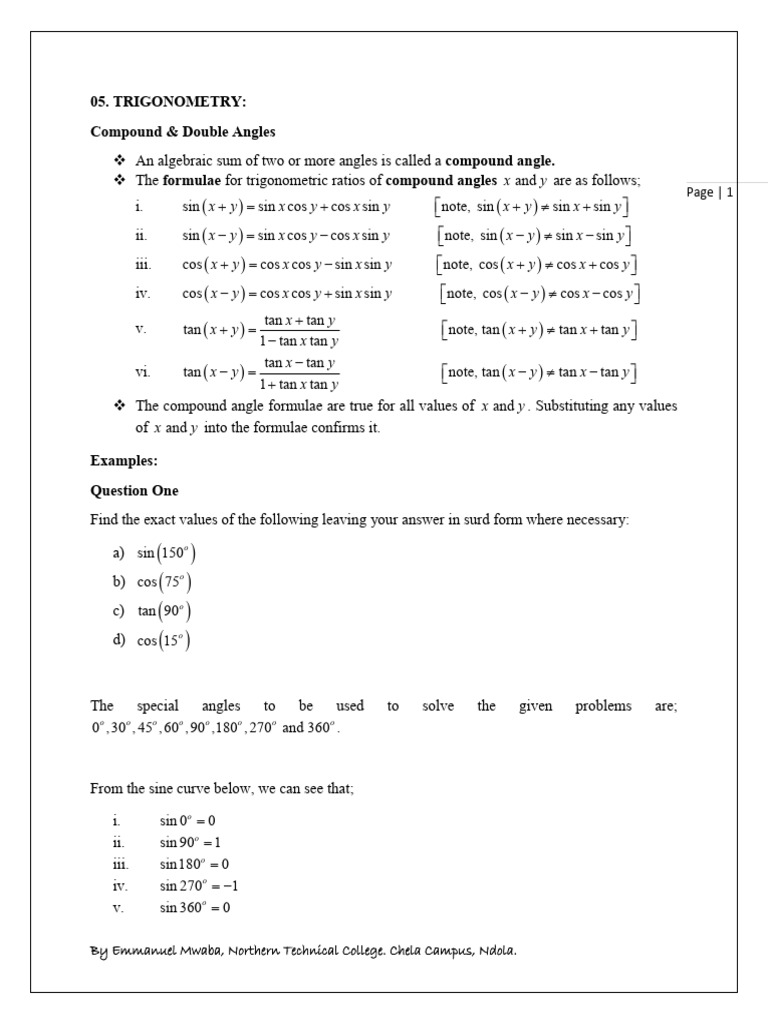 05 Trigonometry Compound and Double Angles - 241008 - 153809 | PDF ...