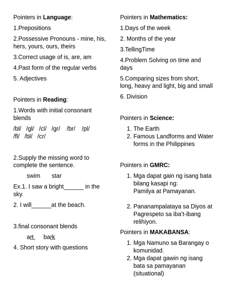 4th Quarter Pointers Gr.1 TDC | PDF