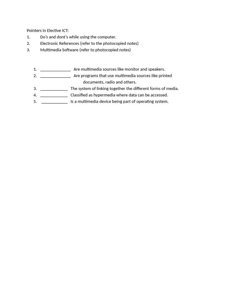 Pointers in Elective ICT | PDF