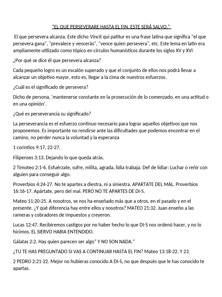Tema EL QUE PERSEVERARE HASTA EL FIN 2 | PDF | Creencia religiosa y ...