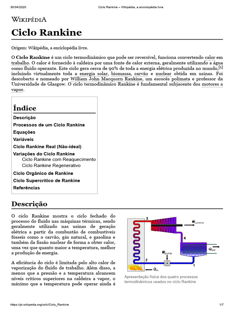 Ciclo Rankine - Wikipédia, A Enciclopédia Livre | PDF | Engenharia ...