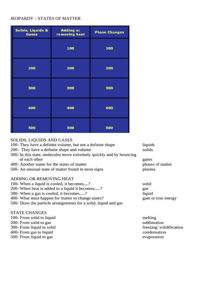 Jeopardy on States of Matter | PDF