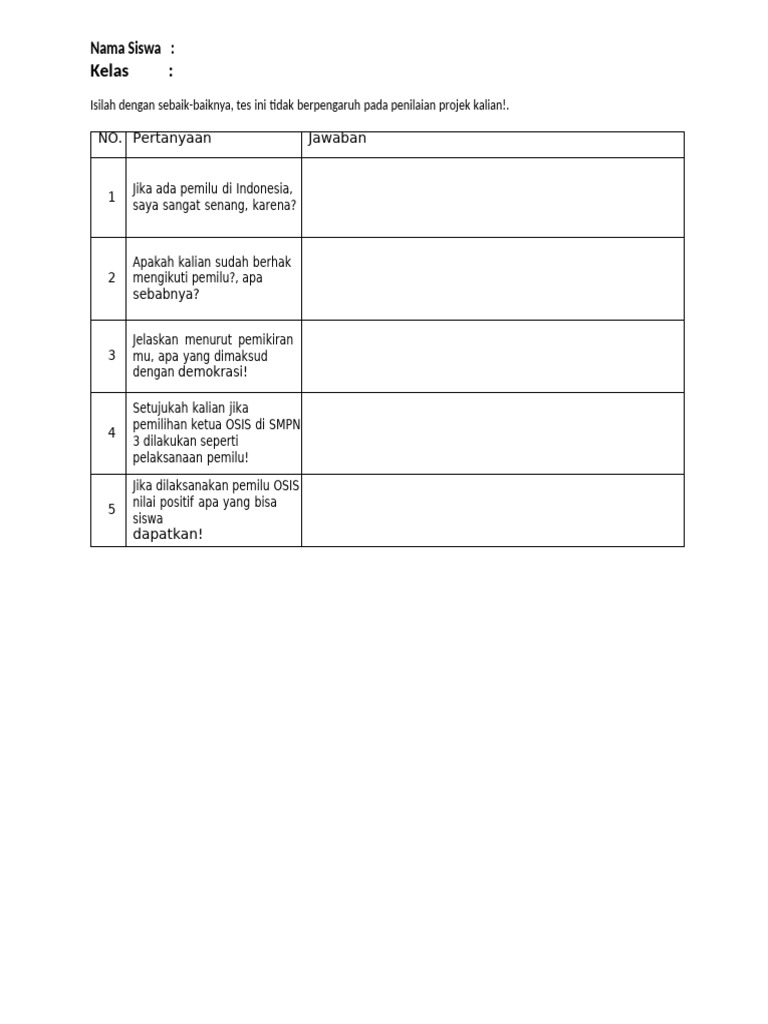 Lembar Refleksi P5 | PDF