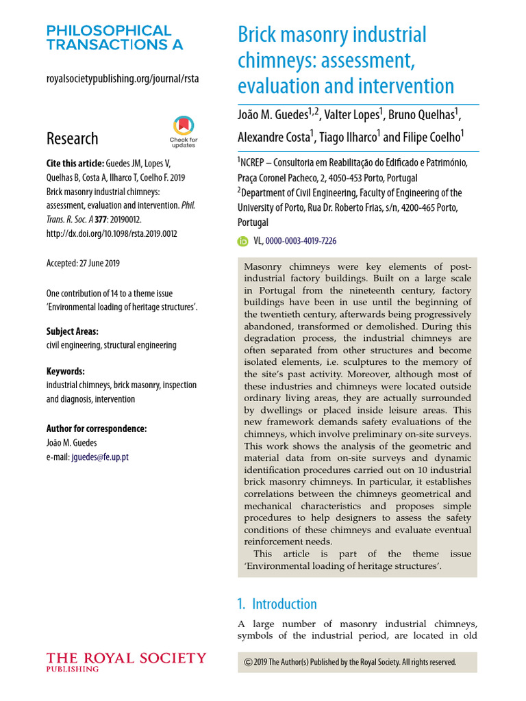 Guedes Et Al Brick Masonry Industrial Chimneys Assessment Evaluation and Intervention | PDF ...