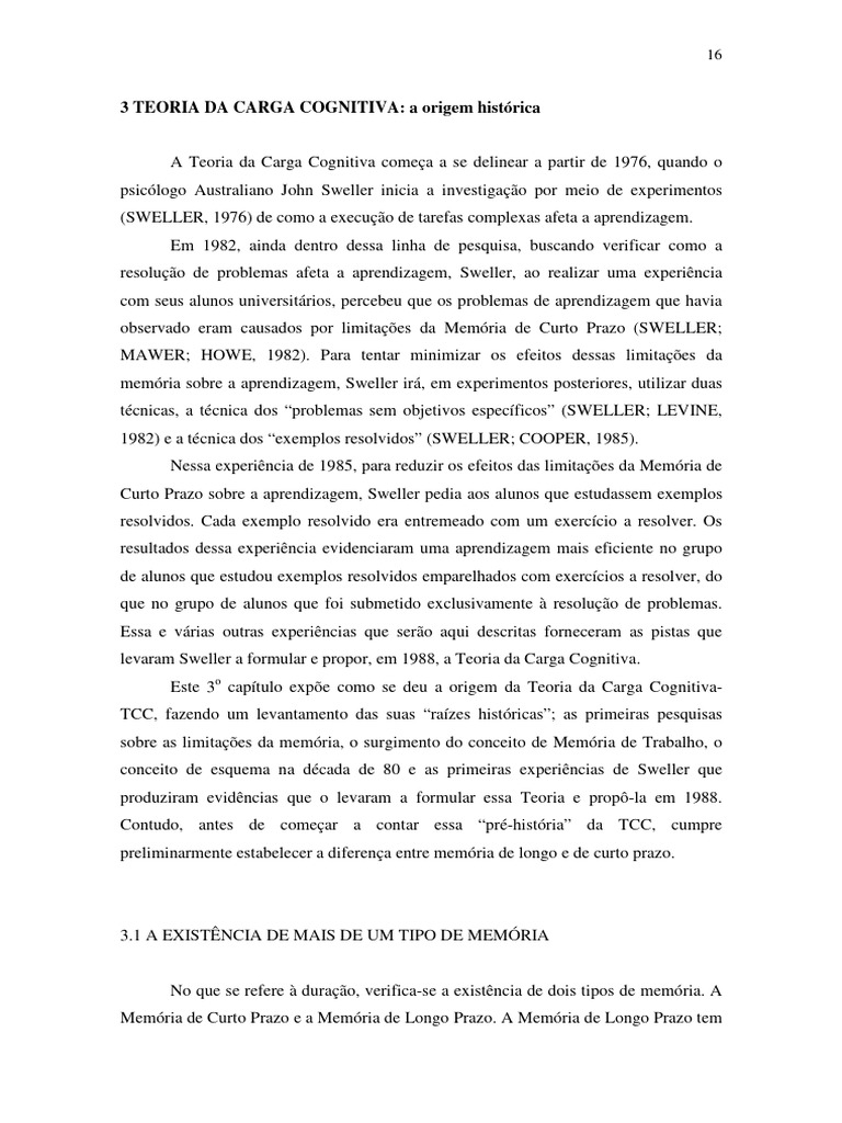 Teoria Da Carga Cognitiva | PDF | Memória de trabalho | Memória