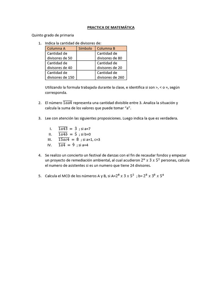 Práctica de Matemáticas para Quinto y Sexto Grado | PDF