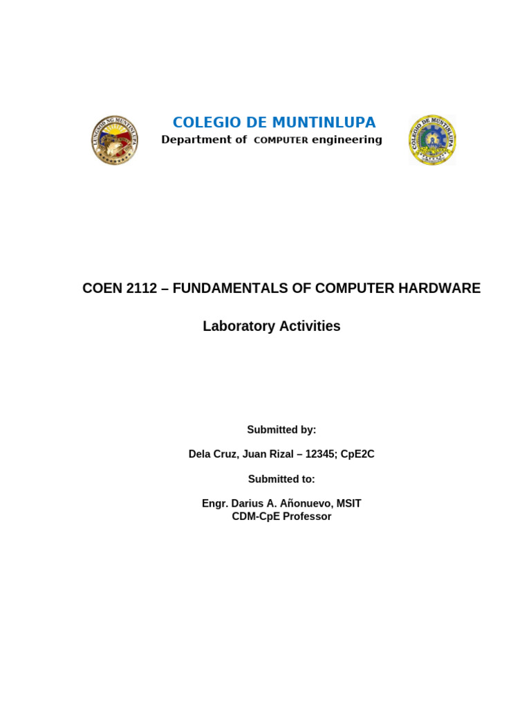 SampleTemplate-COEN2112 FCH LaboratoryActivities | PDF