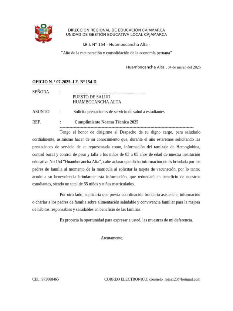 Oficio 07 Puesto de Salud | PDF