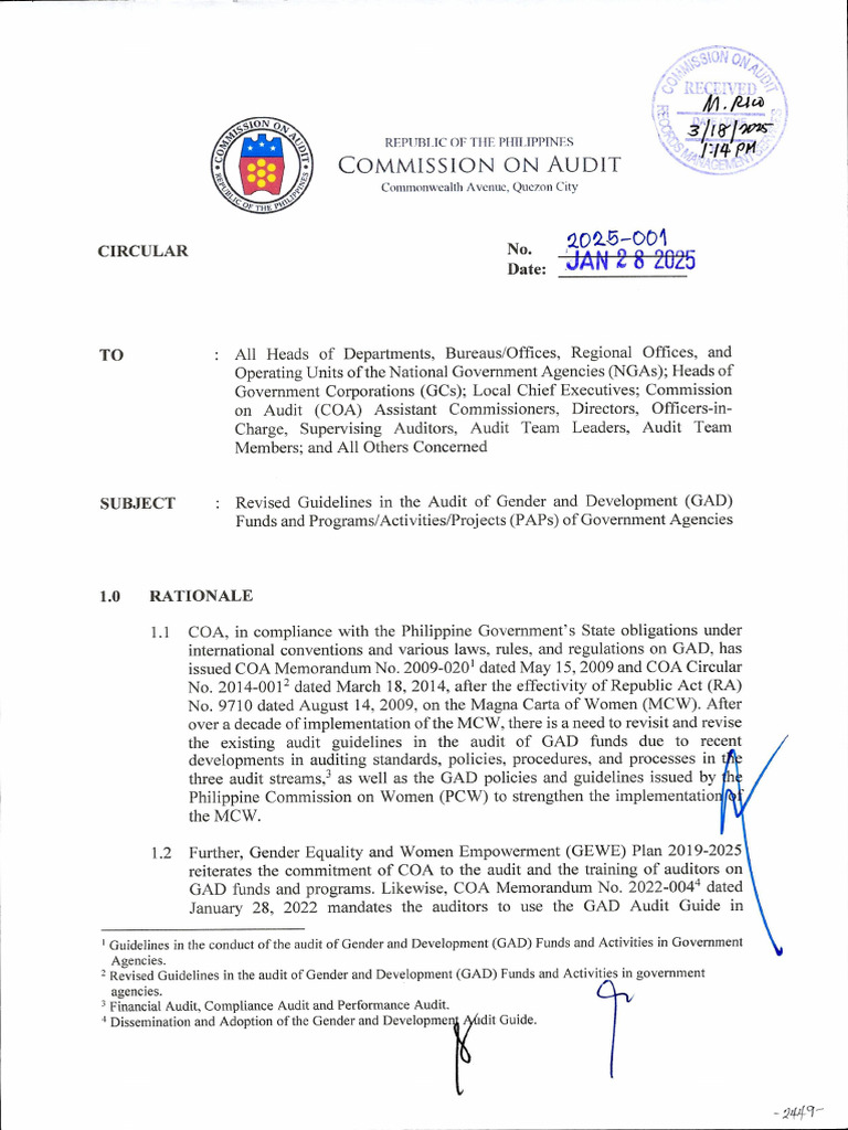Coa Circular No. 2025 - 001 - 0001 | PDF | Audit | Government