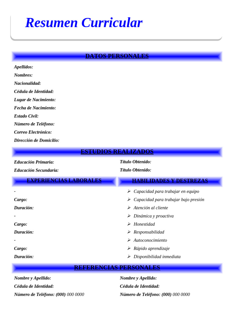 Resumen Curricular - Formato Azul | PDF