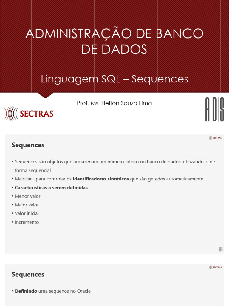 BD01 Aula07 SQL SEQUENCES | PDF