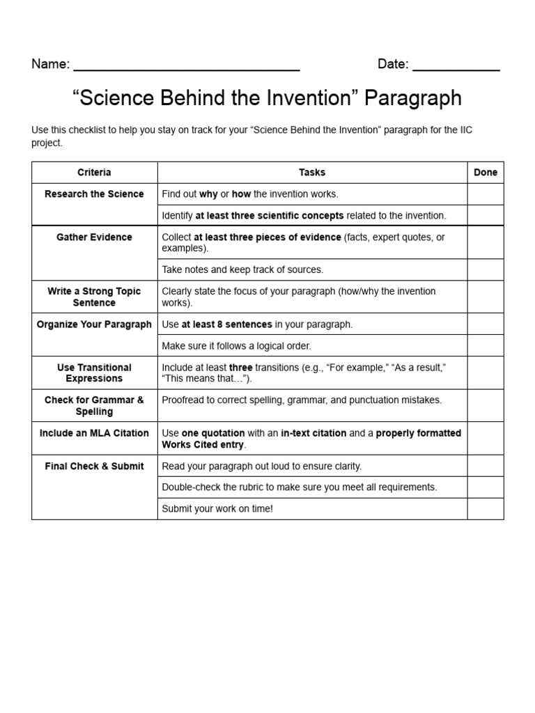 Science Behind the Invention IIC Checklist (1) | PDF | Refrigerator ...