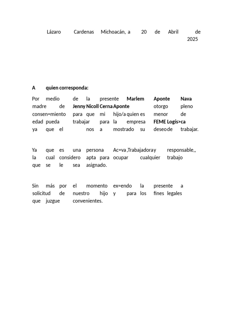 A Quien Corresponda: Marlem Aponte Nava Jenny Nicoll Cernaaponte Feme ...