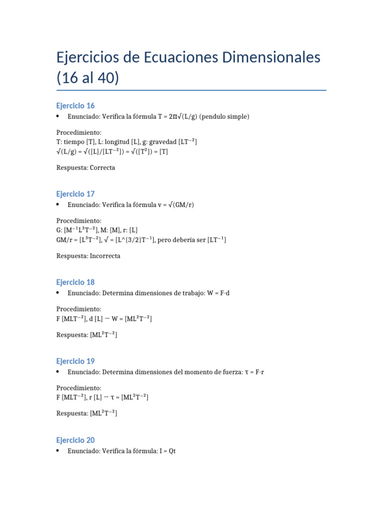 Ejercicios Ecuaciones Dimensionales 16 40 (1) | PDF | Física Aplicada e ...