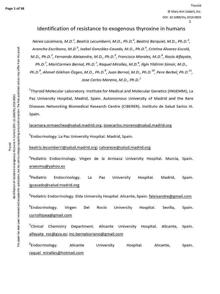 Resistance to Exogenous Thyroxine in Humans | PDF | Thyroid Stimulating ...