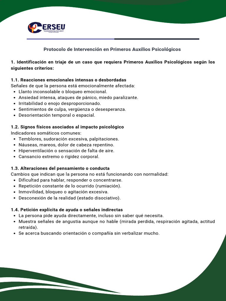 Protocolo de Intervención en Primeros Auxilios Psicológicos | PDF | Las emociones | Sicología