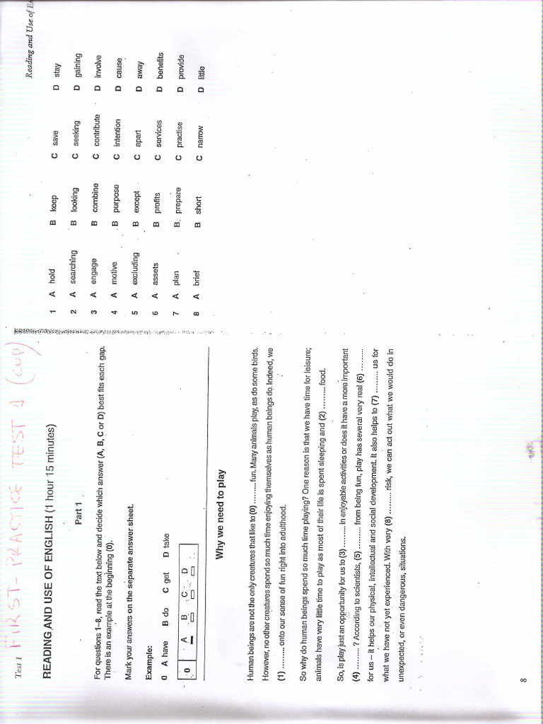 First Practice Test 1 (Cup) | PDF