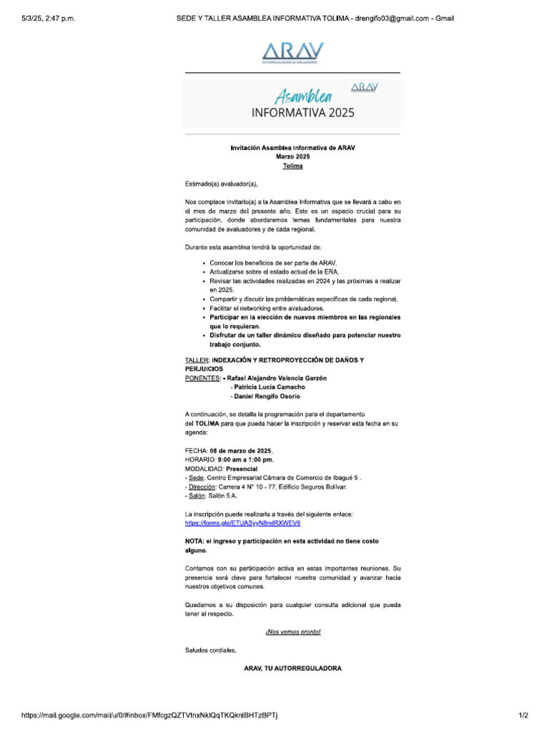 Asamblea Arav Marzo 2025 | PDF