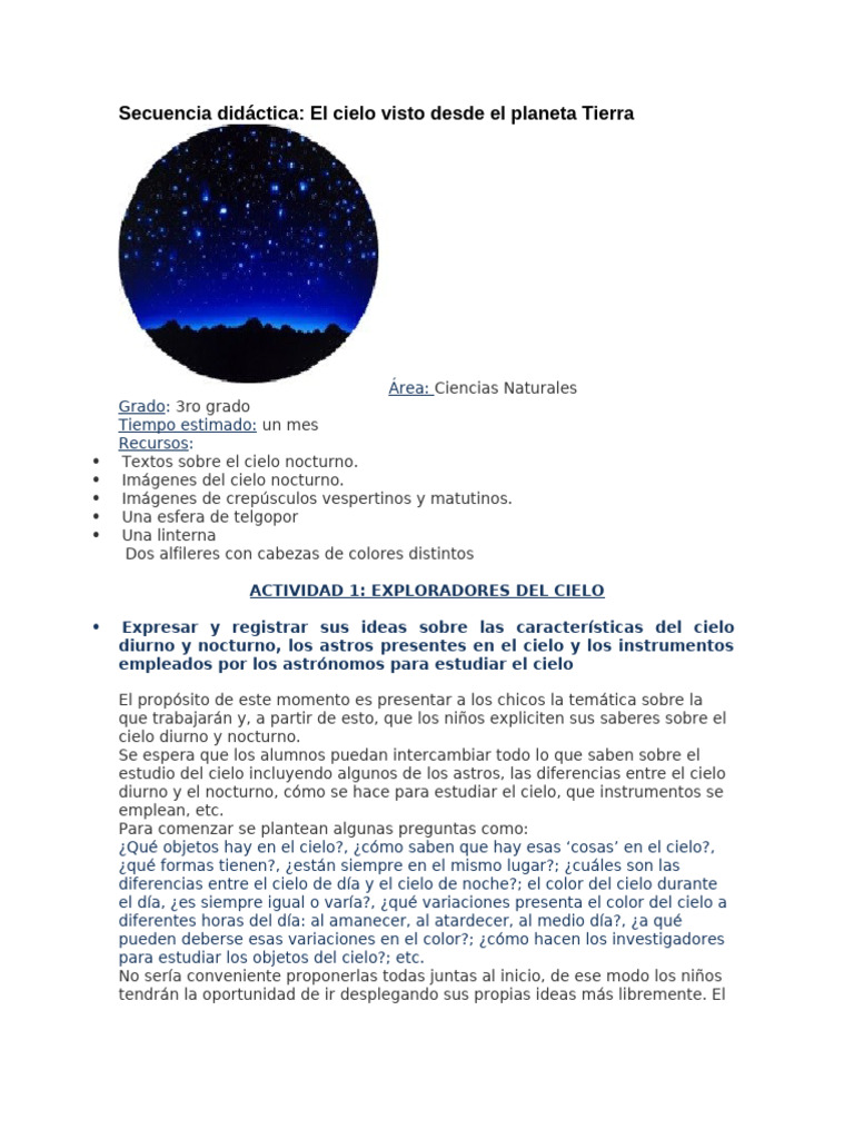 Secuencia Didáctica: Explorando el Cielo | PDF | Cielo | Cielo nocturno