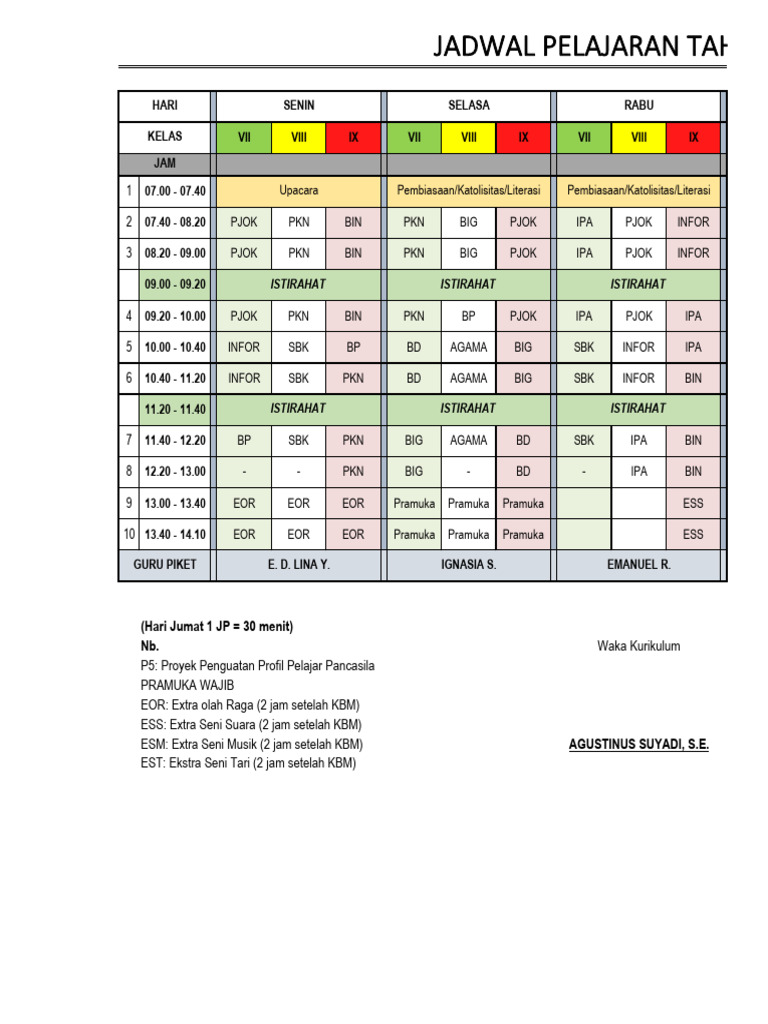JADWAL PELAJARAN 2024-2025 Rev 1 cetak agustus | PDF