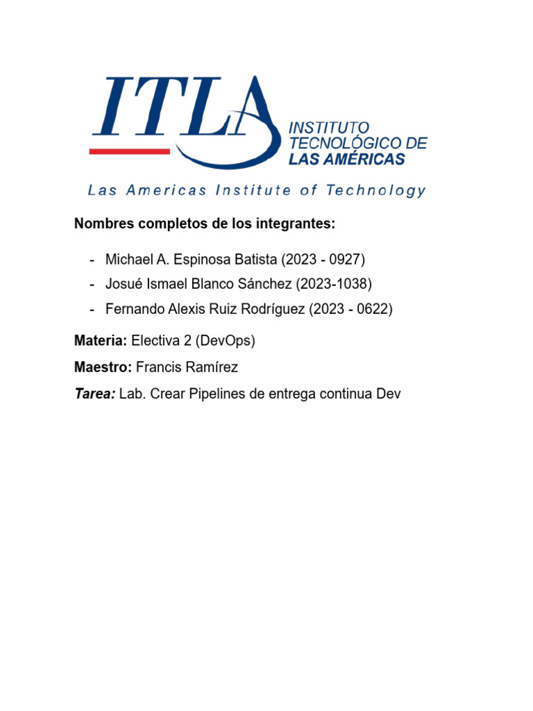 Tarea - Lab. Crear Pipelines de Entrega Continua Dev | PDF