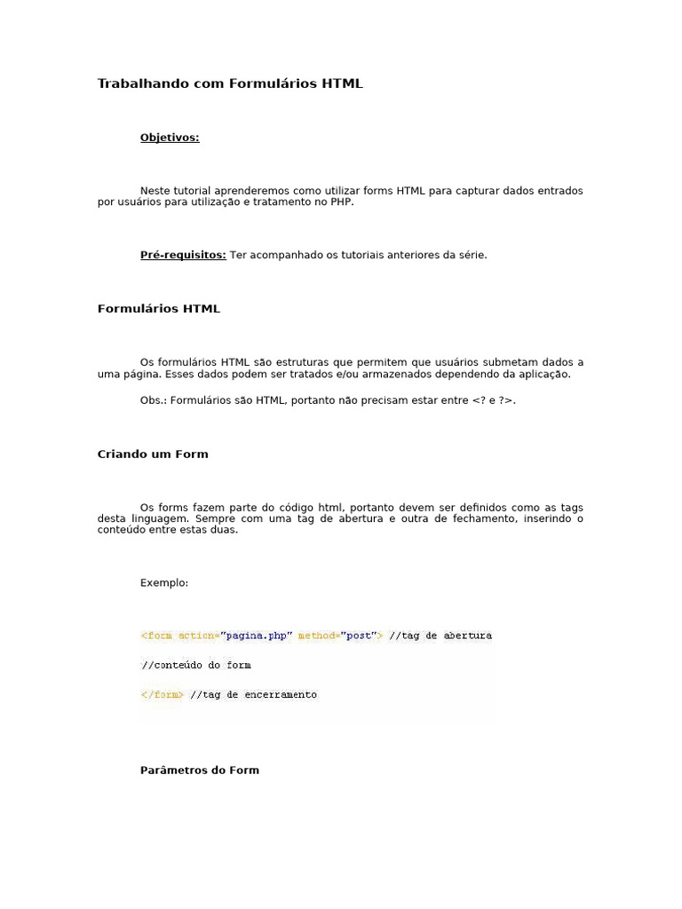 Criando Formulários HTML Eficazes | PDF | Html | Parâmetro (programação ...